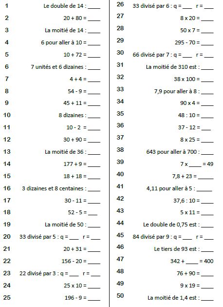 Test de calcul mental interclasse - Charivari à l'école